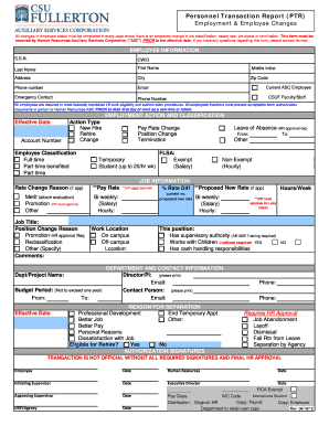 Fillable Online csufasc Personnel Transaction Report (PTR) Employment ...