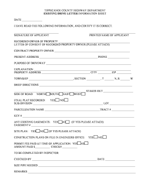 Fillable Online tippecanoe in DRIVEWAY ENTRANCE PERMIT INFORMATION ...
