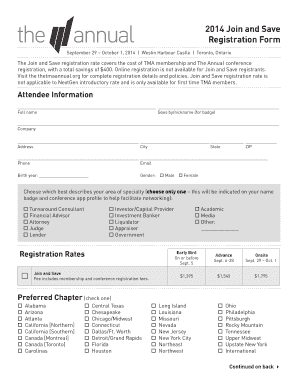 Fillable Online turnaround 2014 Join and Save Registration Form ...