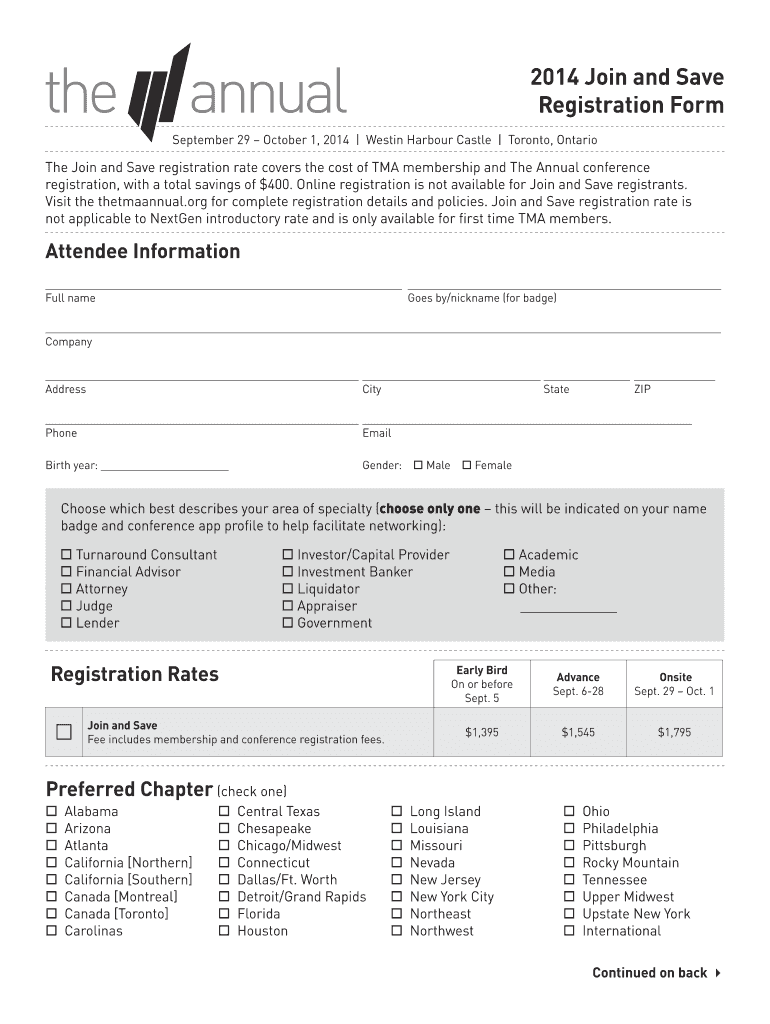 Fillable Online turnaround 2014 Join and Save Registration Form ...