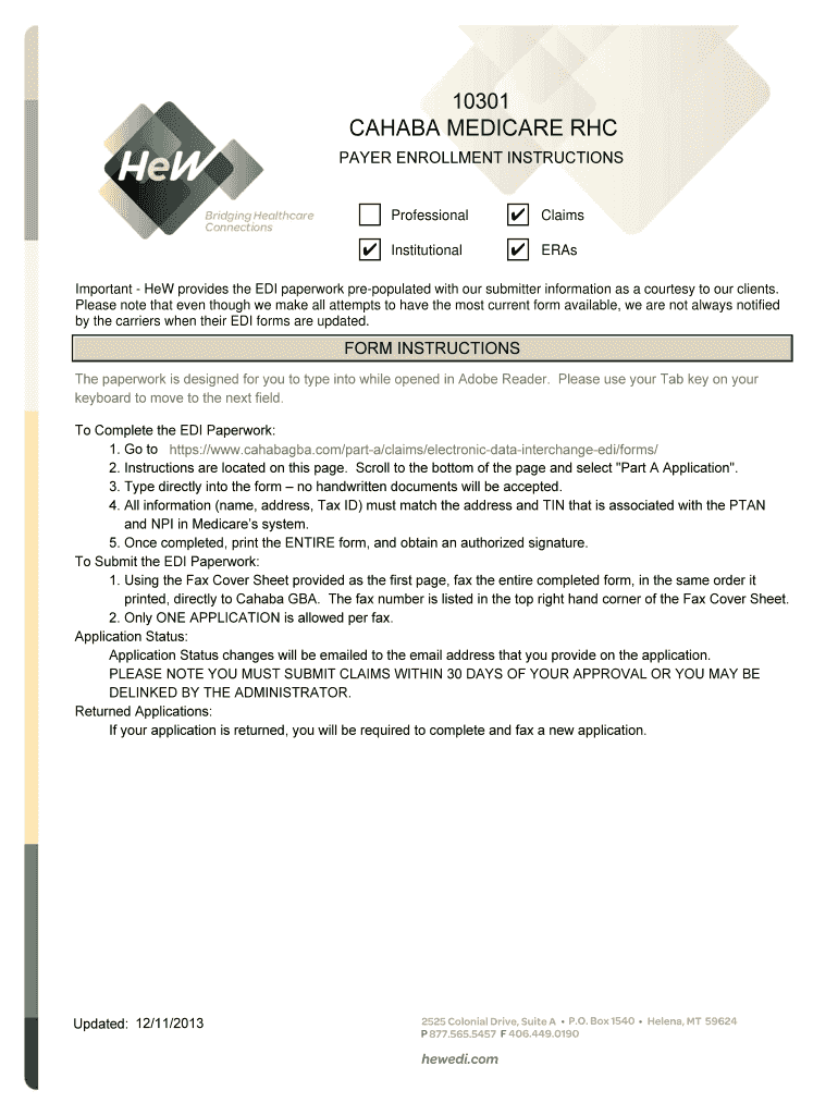 Fillable Online Cahaba Medicare Rural Health EDI Form - Claims & ERAs Fax Email Print - pdfFiller
