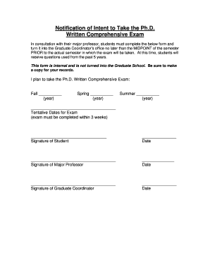 Fillable Online fcs uga Notification of Intent to Take the PhD Written ...