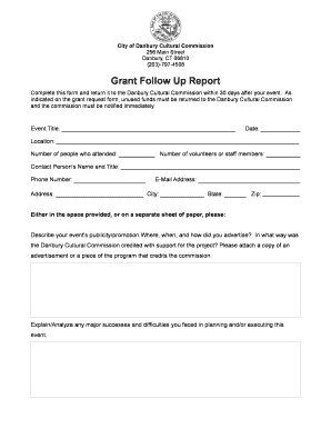 Fillable Online Grant Follow Up Report - City of Danbury Fax Email ...