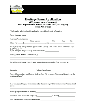 Fillable Online iowaagriculture Heritage Farm Application - Iowa ...