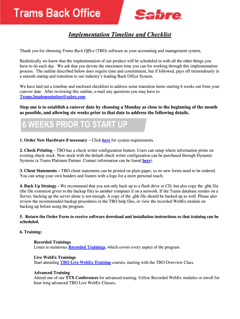 Fillable Online Implementation Timeline and Checklist Fax Email Print ...