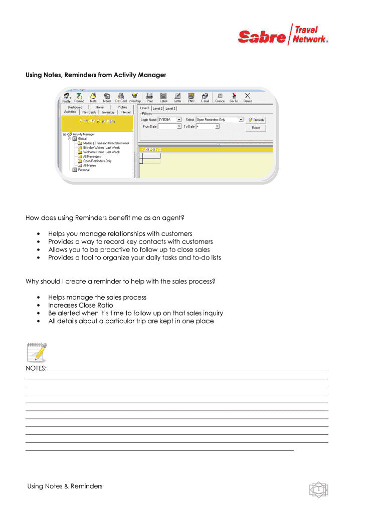 Fillable Online Using Notes, Reminders from Activity Manager Fax Email ...