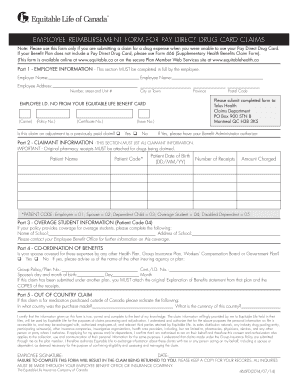 Fillable Online Employee Reimbursement Form for Pay Direct Drug Card ...