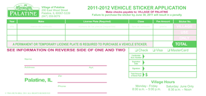Fillable Online Village of Palatine 2011-2012 VEHICLE STICKER ...