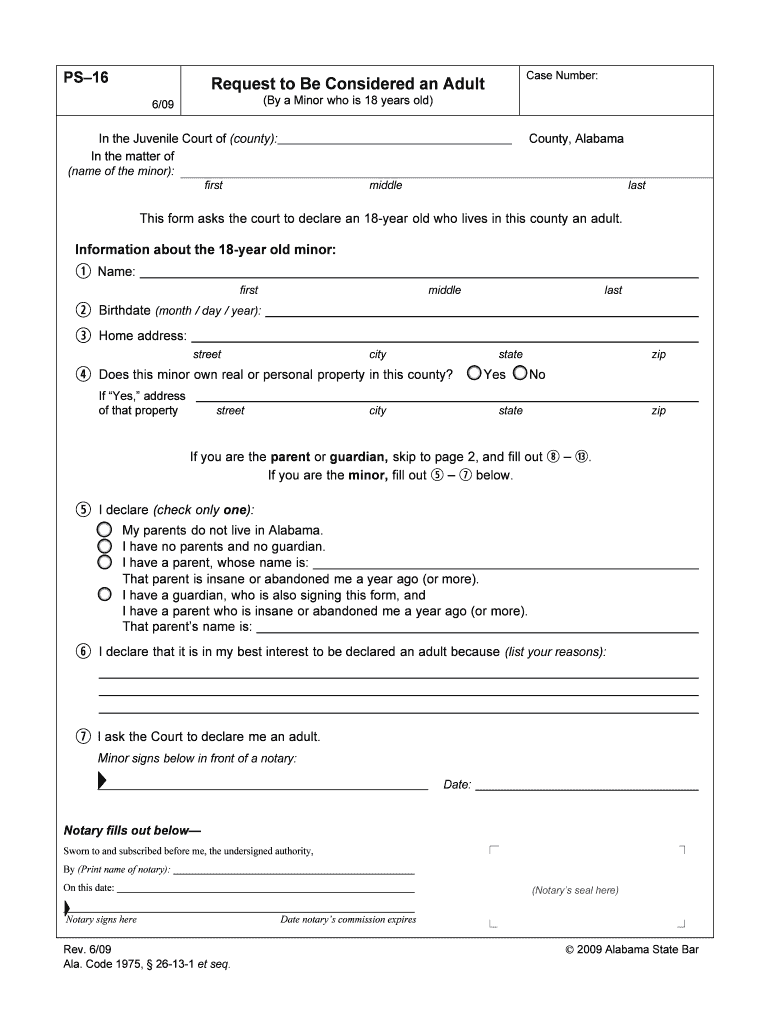 Fillable Online alabamalegalhelp Request to Be Considered an Adult - E-Forms Fax Email Print ...