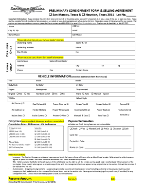 Fillable Online PRELIMINARY CONSIGNMENT FORM & SELLING AGREEMENT ...