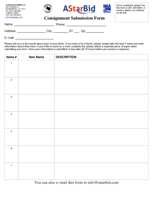 Fillable Online New consignment Submission Form (pdf) - A Star Auctions LLC Fax Email Print ...