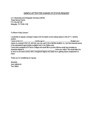 Fillable Online elcentrocollege SAMPLE LETTER FOR CHANGE OF STATUS ...