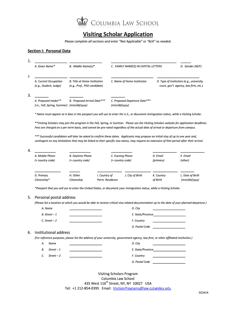 Fillable Online Visiting Scholar Application Fax Email Print - pdfFiller