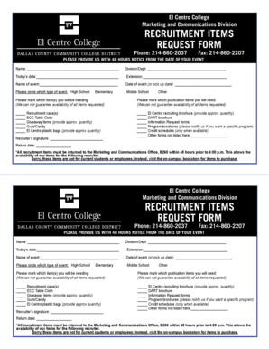 Fillable Online elcentrocollege Recruitment items request form ...