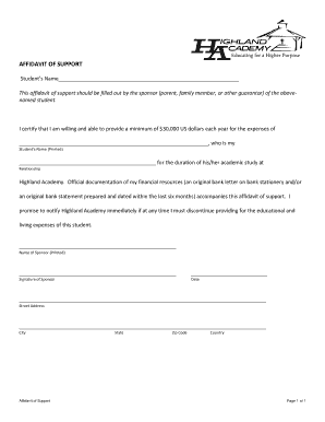 Fillable Online AFFIDAVIT OF SUPPORT - Highland Academy Fax Email Print ...