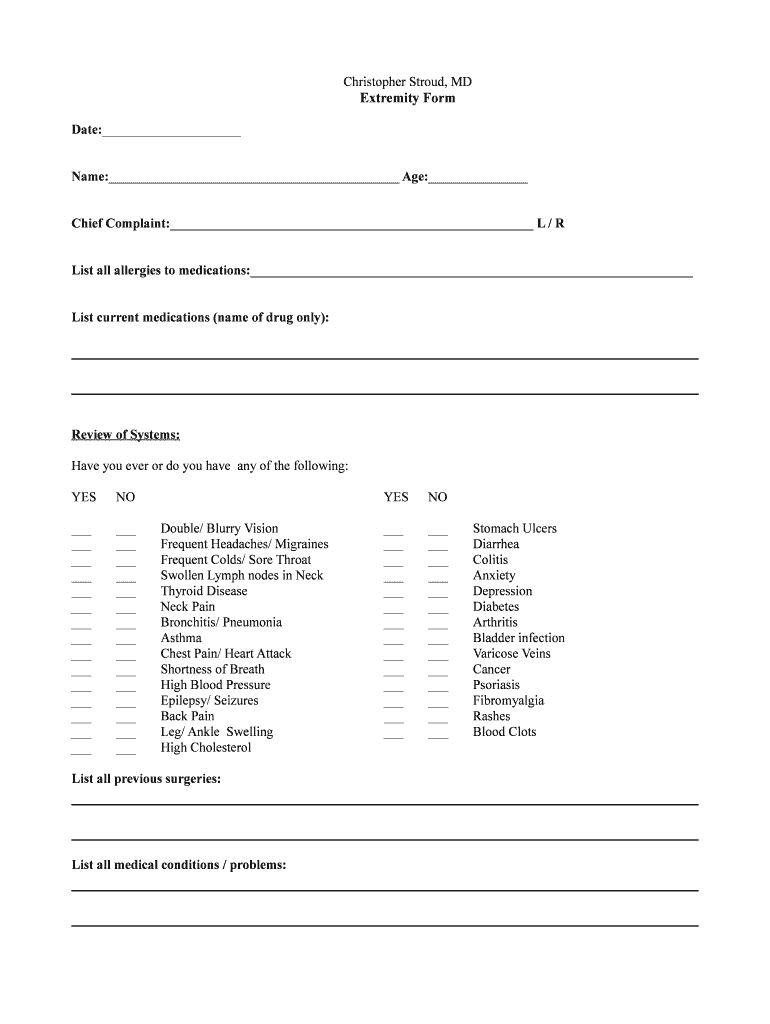 Fillable Online orthodoc aaos Extremity Form - American Academy of ...