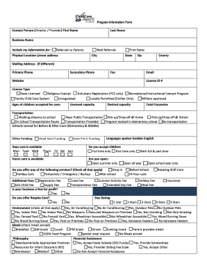 Fillable Online Program Information Form Contact Person (Director ...