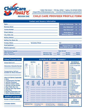 Fillable Online ks childcareaware CHILD CARE PROVIDER PROFILE FORM ...