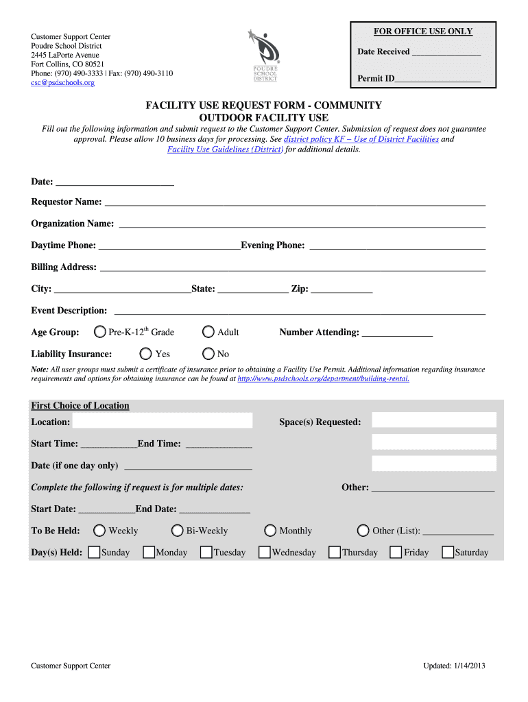 Fillable Online Facility Use Request Online Form-Community Outdoor Use DRAFT Fax Email Print ...