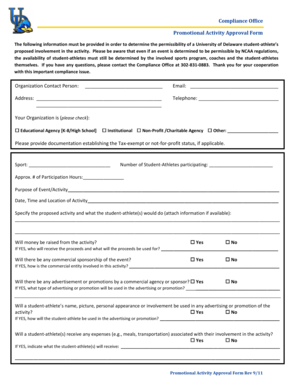 Fillable Online Promotional Activity Approval Form - University of ...