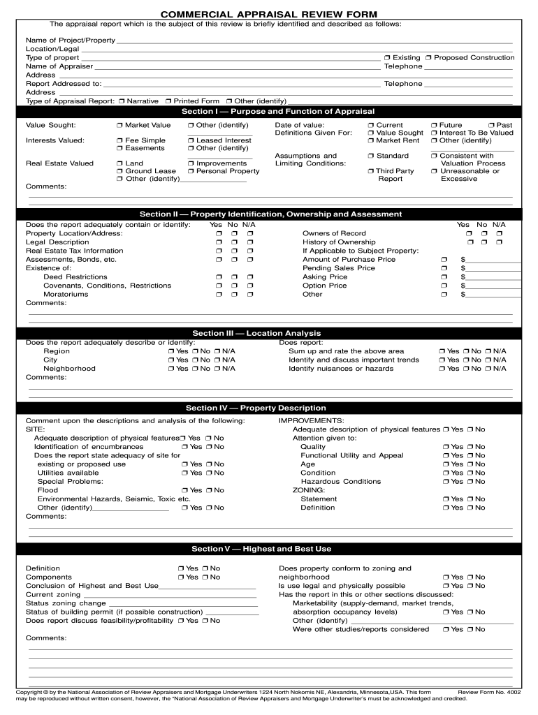 Commercial Appraisal Review Form Fill Online Printable Fillable
