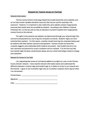 Fillable Online YouTube Request Form - Thomas County Schools Fax Email ...
