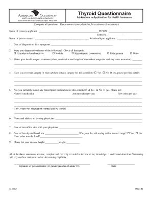 Fillable Online Thyroid Questionnaire - May Insurance Fax Email Print ...