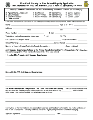 Fillable Online clark osu 2003 Clark County Animal Royalty Contest ...