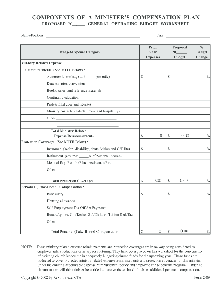 Fillable Online COMPONENTS OF A MINISTERS COMPENSATION PLAN Fax Email ...