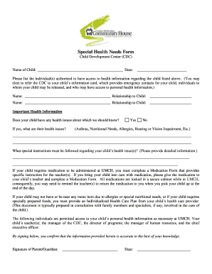 Fillable Online umchousegr Special Health Needs Form - umchousegr Fax ...