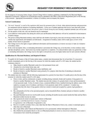 Fillable Online garrettcollege REQUEST FOR RESIDENCY RECLASSIFICATION - Garrett College ...