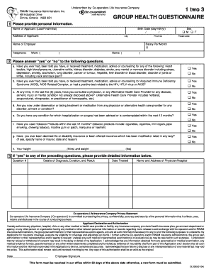 Fillable Online 1 two 3 GROUP HEALTH QUESTIONNAIRE - IABC - Canada Fax ...