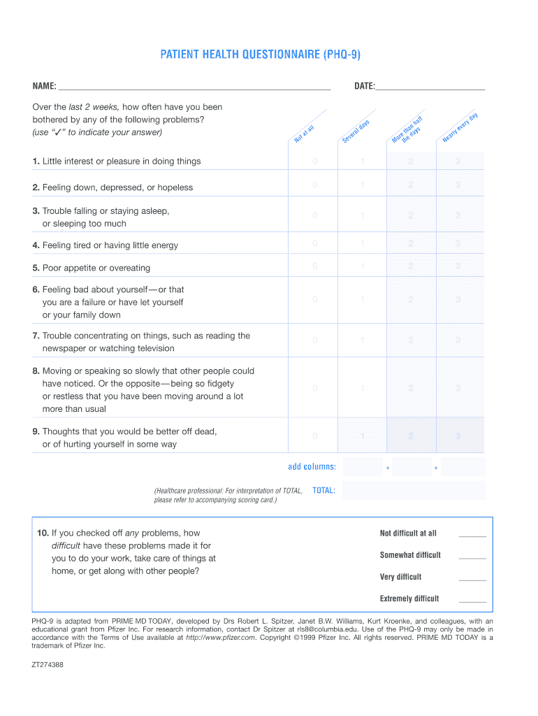 Fillable Online Patient bhealth questionnaireb phq-9 - Dr Joti Samra R ...