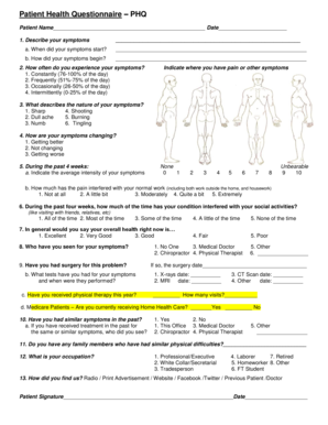 Fillable Online Patient bHealth Questionnaireb PHQ - Sterling Physical ...