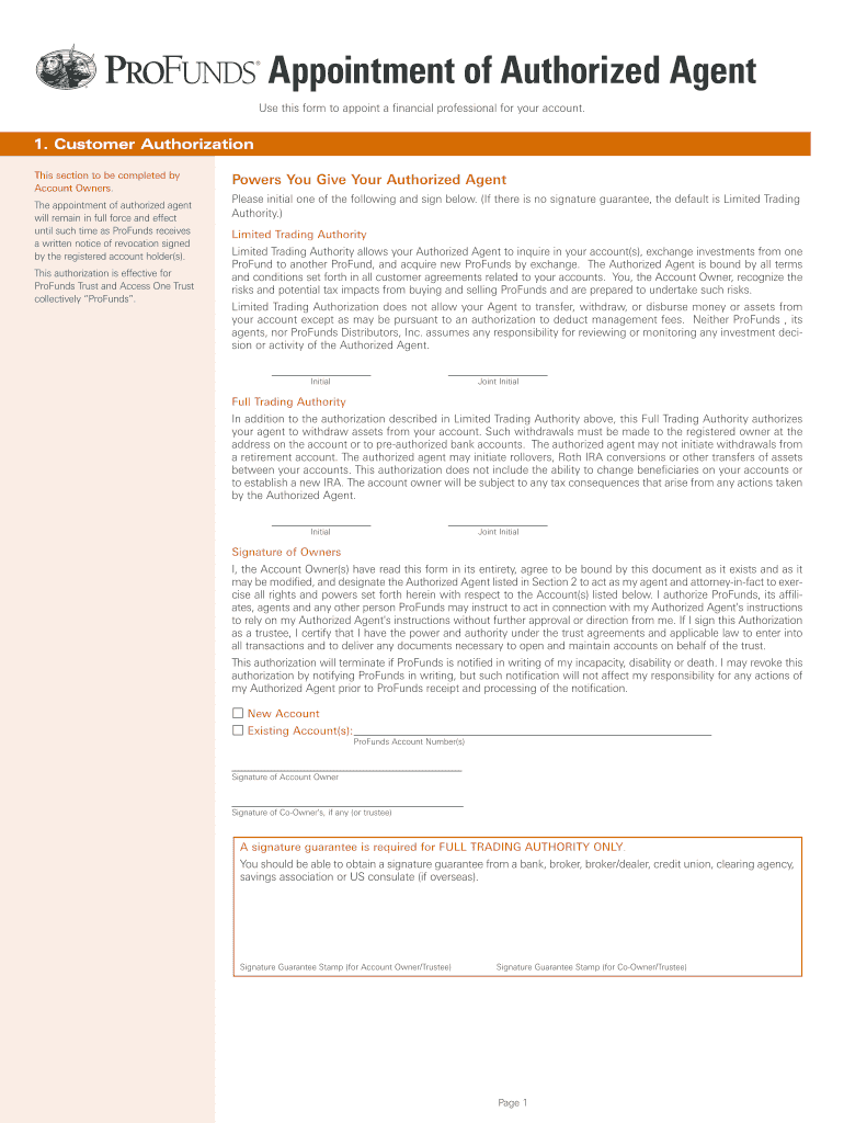 Fillable Online ProFunds Appointment of Authorized Agent form Fax Email Print - pdfFiller