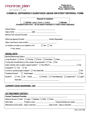 Fillable Online CHEMICAL DEPENDENCY/SUBSTANCE ABUSE INPATIENT REFERRAL ...