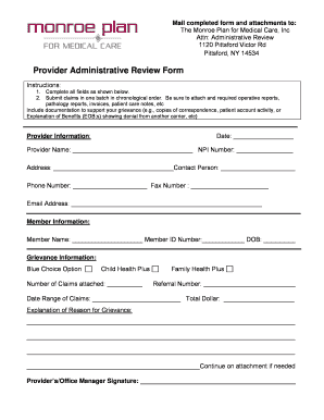 Fillable Online Provider Administrative Review Form - Monroe Plan for Medical Care Fax Email ...