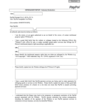 Fillable Online INFRINGEMENT REPORT - Statutory Declaration PayPal ...