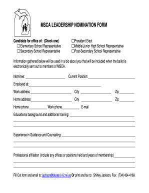 Fillable Online MSCA LEADERSHIP NOMINATION FORM Fax Email Print - pdfFiller