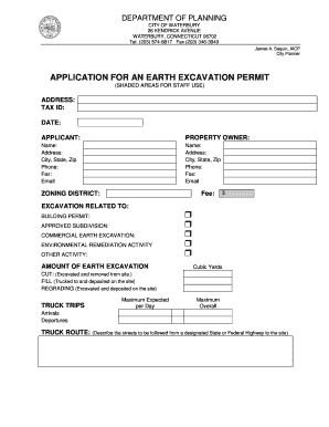 Fillable Online waterburyct Earth-Excavation-Application.doc ...