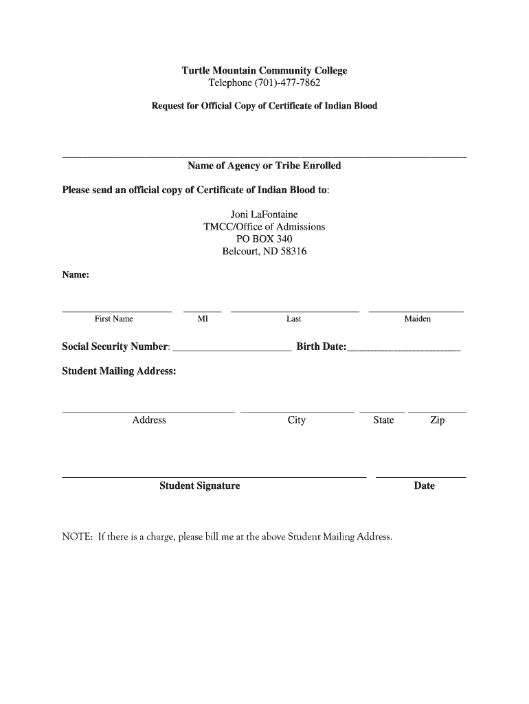 Fillable Online tm Request for Tribal Enrollment - Turtle Mountain ...