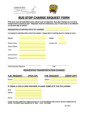 Fillable Online Bus Stop Change Request Form - Souderton Area School ...