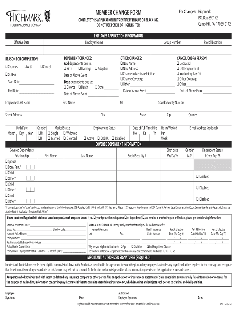 Fillable Online For Changes: MEMBER CHANGE FORM - Kluge Insurance Group ...