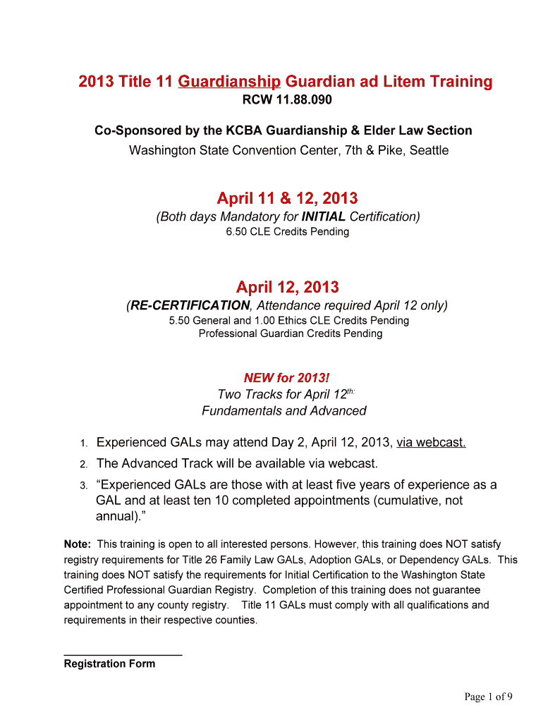 Fillable Online 2013 Title 11 Guardianship GAL Training Registration ...