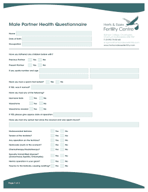 Fillable Online Male Partner bHealth Questionnaireb - Herts and Essex Fertility Centre Fax Email ...