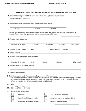 Fillable Online socialwork cbcs usf Sarasota MSW Application - Social ...