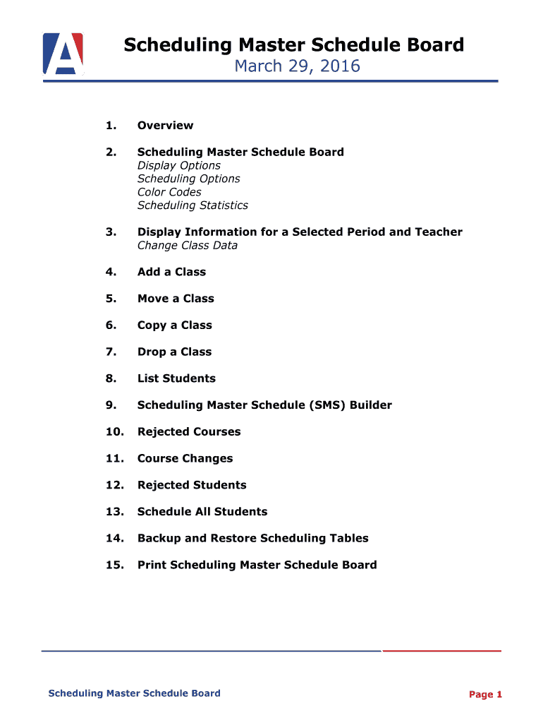 Fillable Online Scheduling Master Schedule Board : Aeries Software Fax Email Print - pdfFiller
