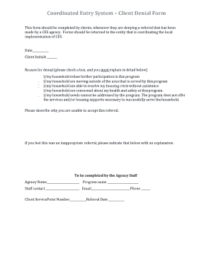 Fillable Online Coordinated Entry System Client Denial Form Fax Email ...