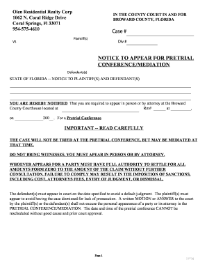 Fillable Online NOTICE TO APPEAR FOR PRETRIAL CONFERENCE ... - dstm Fax ...