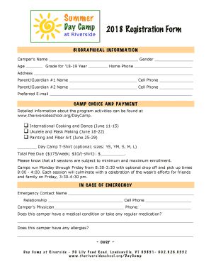 Fillable Online Camper 's Name Gender Fax Email Print - pdfFiller